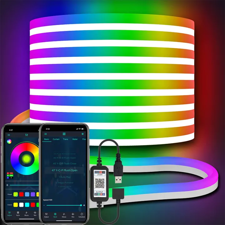 Bluetooth LED Neon Rope Lights 16.4ft RGB LED Rope Lights 5V APP ...