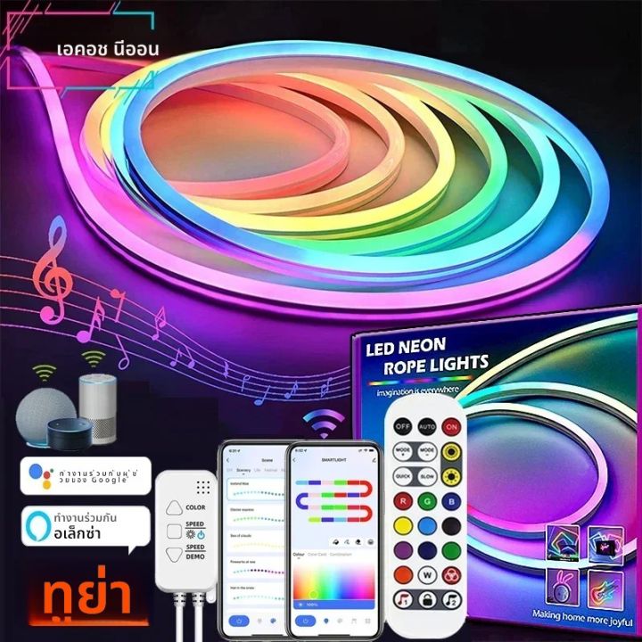 TUYA นีออนไฟ LED Strip 12-24V 84 LEDs/M WIFI นีออนเชือกเพลง SYNC RGBIC ...