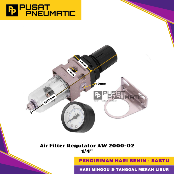 AW 2000-02 Filter Regulator Angin Regulator Filter Pneumatic Filter Regulator Udara Drat 1/4" AW ...