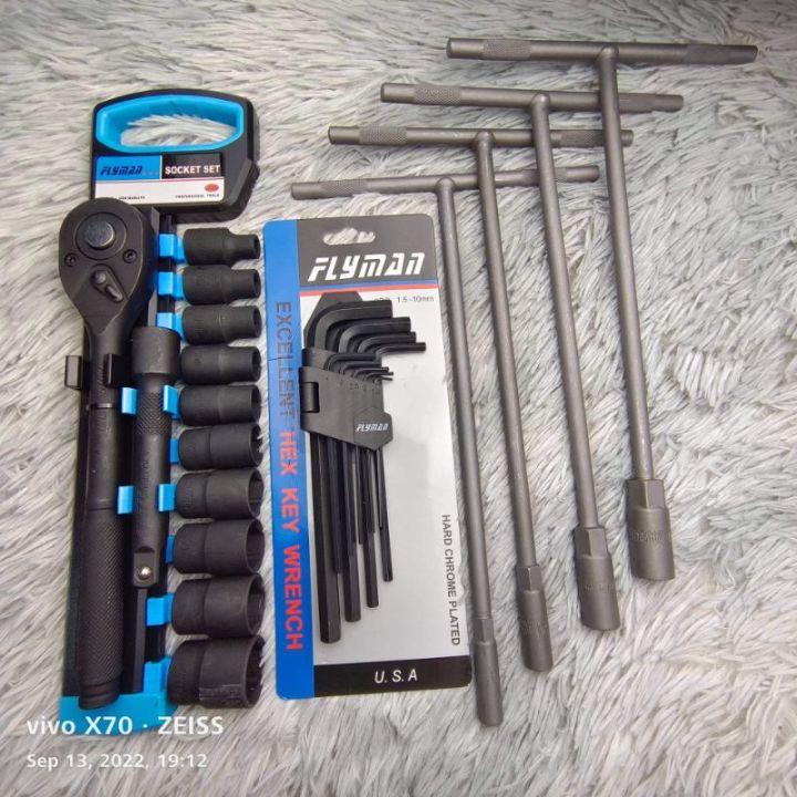 flyman 12pcs socket set with t wrench 8mm 10mm 12mm 14mm and Allen hex ...