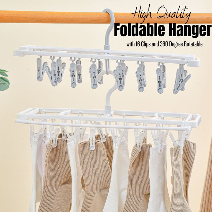 Locaupin Foldable Hanger with 16 Clips 360 Degree Rotatable Hook ...