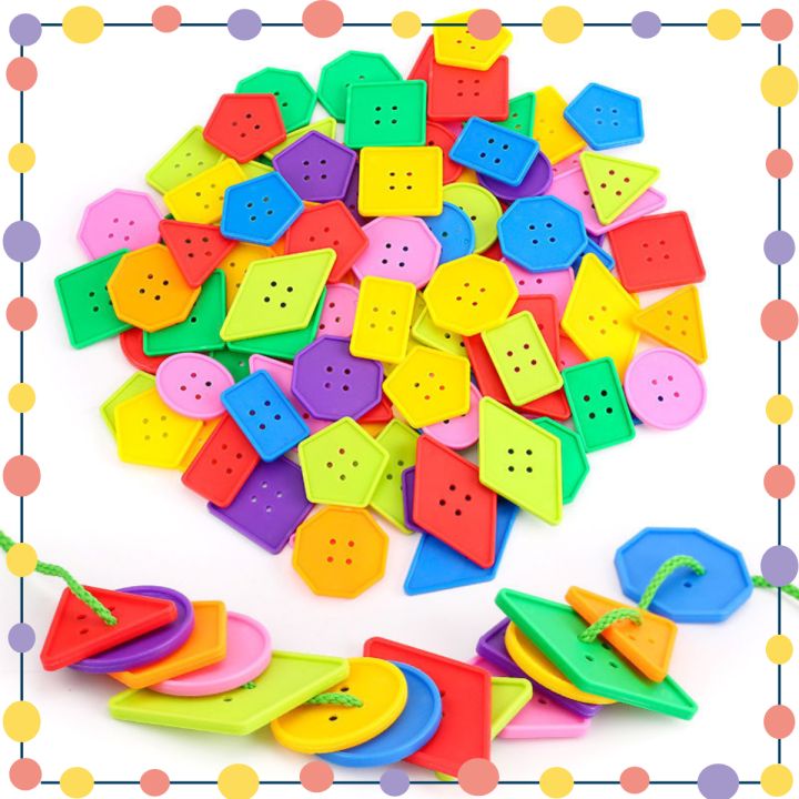 [40pcs/set] Montessori Toy Button Lacing Geometry Shapes Threading | Lazada
