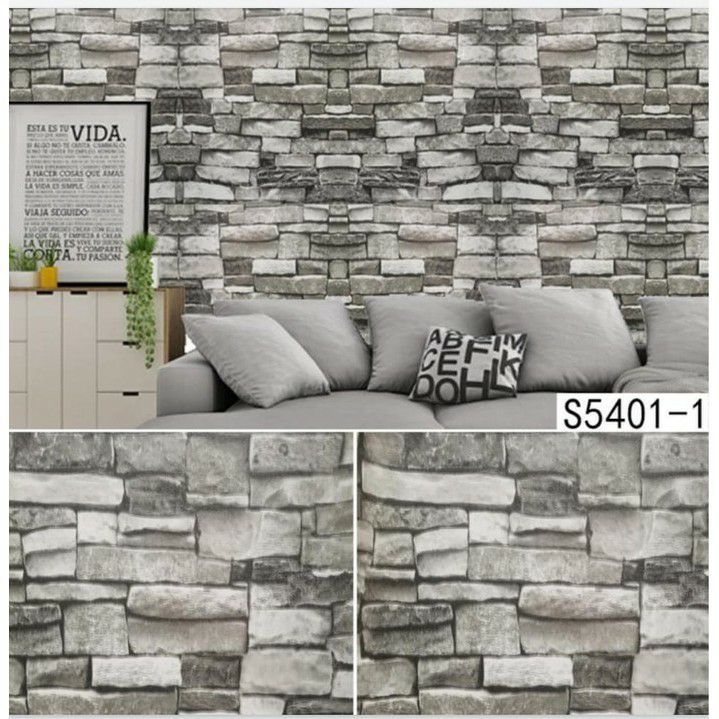 wallpaper sticker motif bata 3D abu | Lazada Indonesia