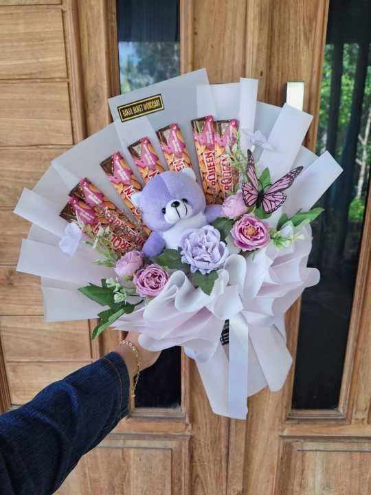 Buket valentine coklat boneka wisuda ungu lilac viral 2025 | Lazada ...