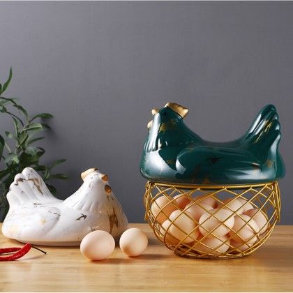 Ceramic Egg Hen Marble Chicken Basket (Marble Style) Bekas Telur Ayam ...