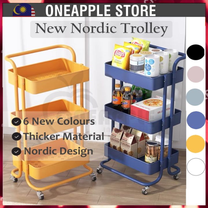 NEW Nordic Multifunction 3 tier Trolley Storage Rack Foldable Trolley ...