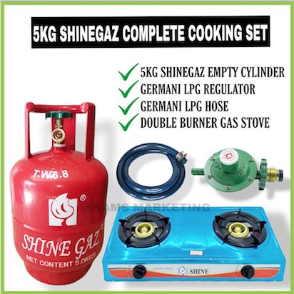 LPG COMPLETE SET 5KG SHINEGAZ WITH DOUBLE BURNER (EMPTY TANK) | Lazada PH