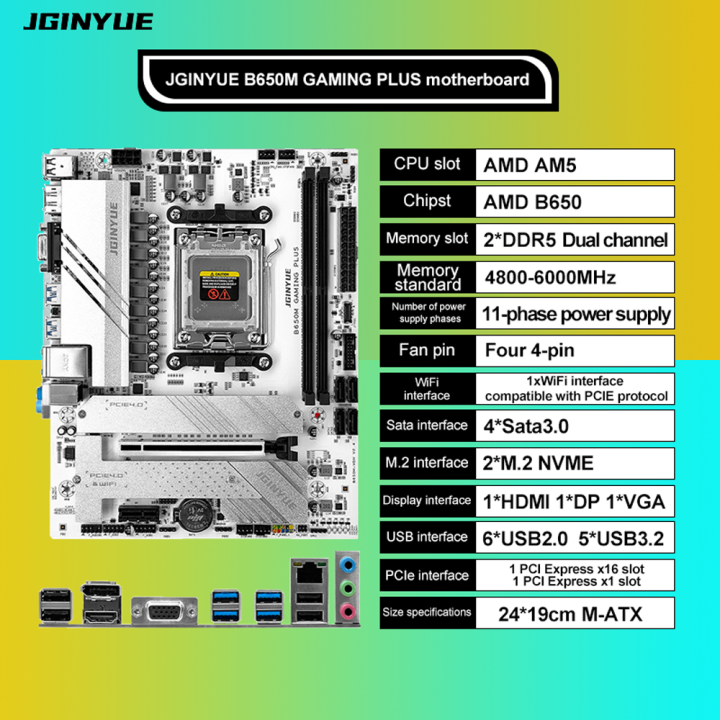 JGINYUE AM5 Motherboard supports AMD Ryzen 7000 series CPU processors DDR5 dual channel Memory ...