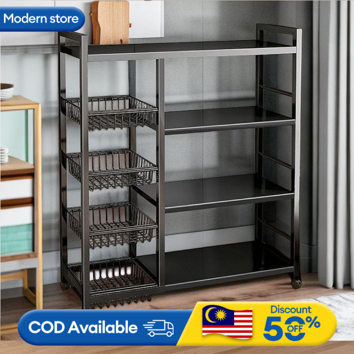 4 layers Rak Dapur Kitchen rack Microwave storage rack with Wheels ...