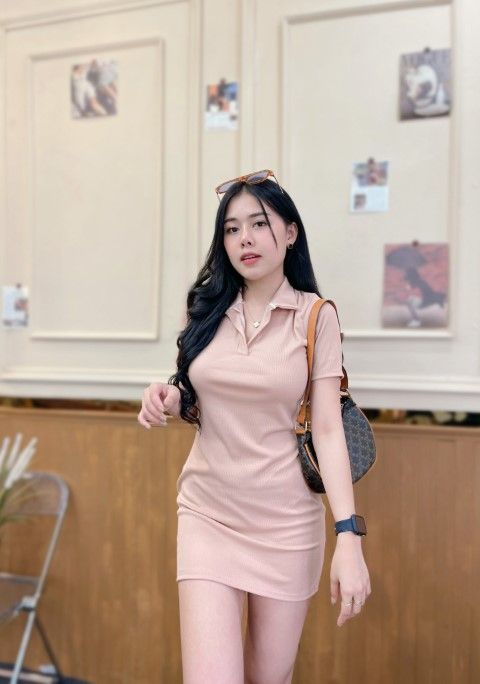 🌈SpinnyHouse🌈 เดรสผ้าไหมพรม แซ่บมากก♥️💜🧡💚 โปโลไหมพรมไม่มีกระดุม เดรส ...