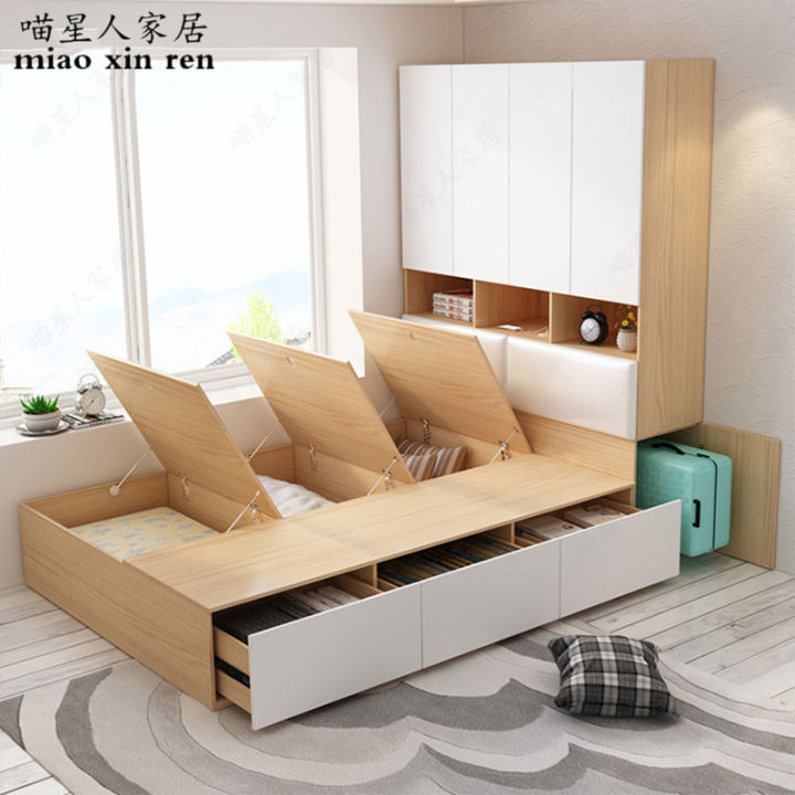 Modern Minimalist Nordic Style Tatami Bed Closet Integrated Storage ...