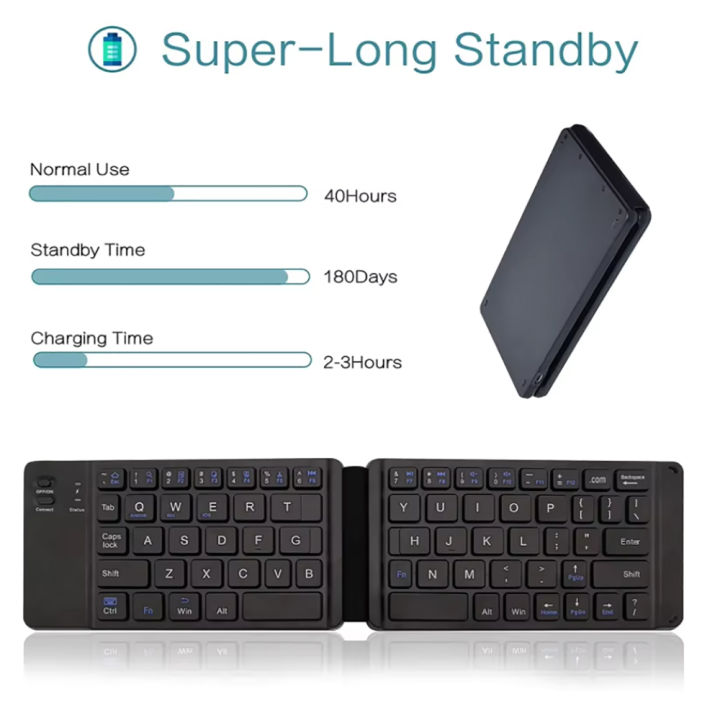 Portable Wireless Keyboard Rechargeable Full Size Ultra Slim Folding Keyboard Compatible 3