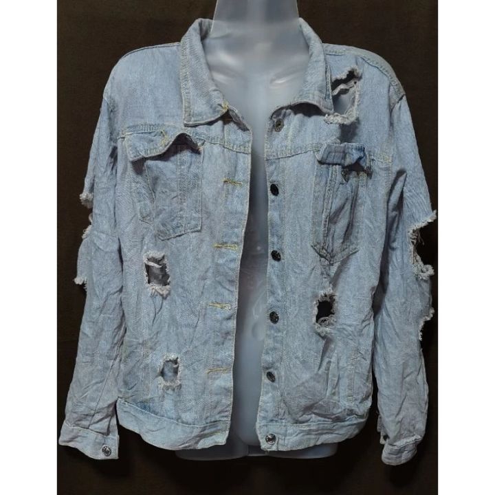 Preloved Denim Ripped Jacket | Lazada PH