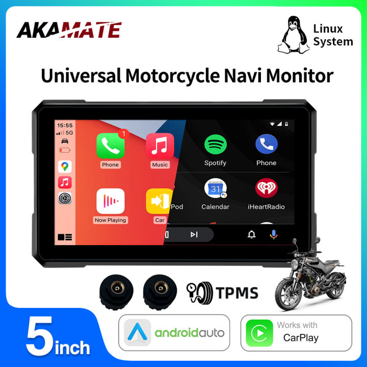 5 inch Motorcycle Monitor Wireless CarPlay Navigation Android Auto ...