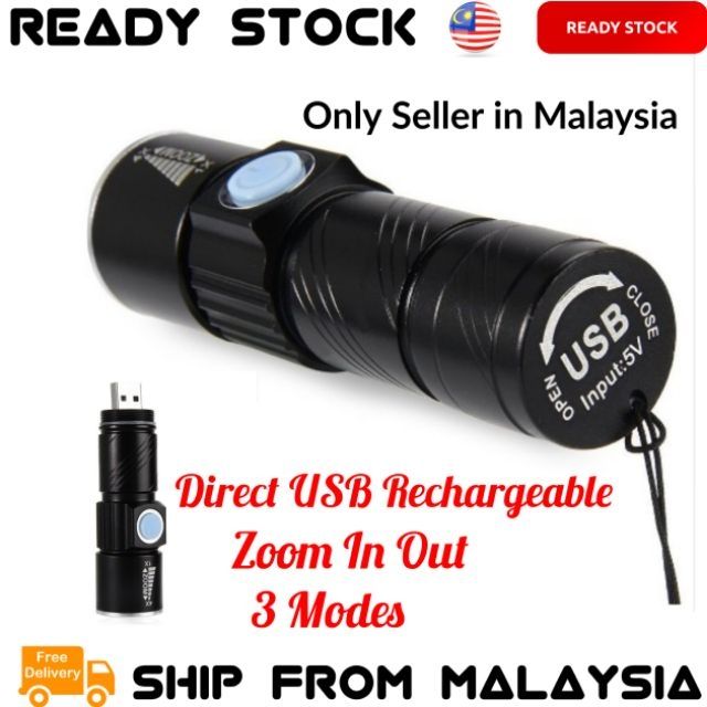 Tactical Rechargeable Mini Flash Light Torch Zoom Powerful USB LED ...