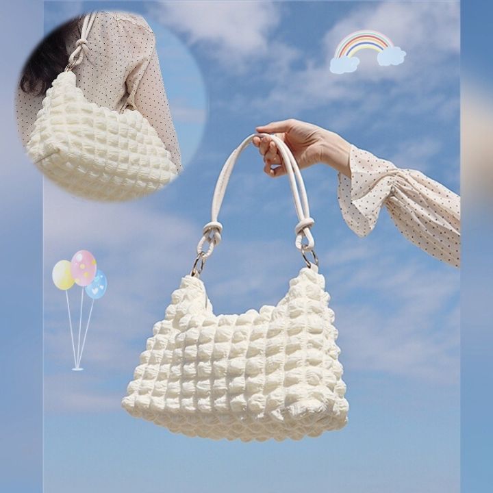 【Lifefree】กระเป๋าสะพายไหล่สตรี สีขาว ถุงใต้วงแขน การออกแบบขัดแตะ ...