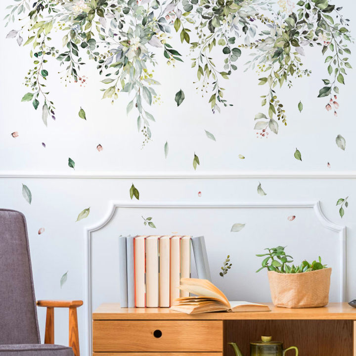 Green Leaves Plant Branch Wall Sticker Bedroom Living Room Background ...