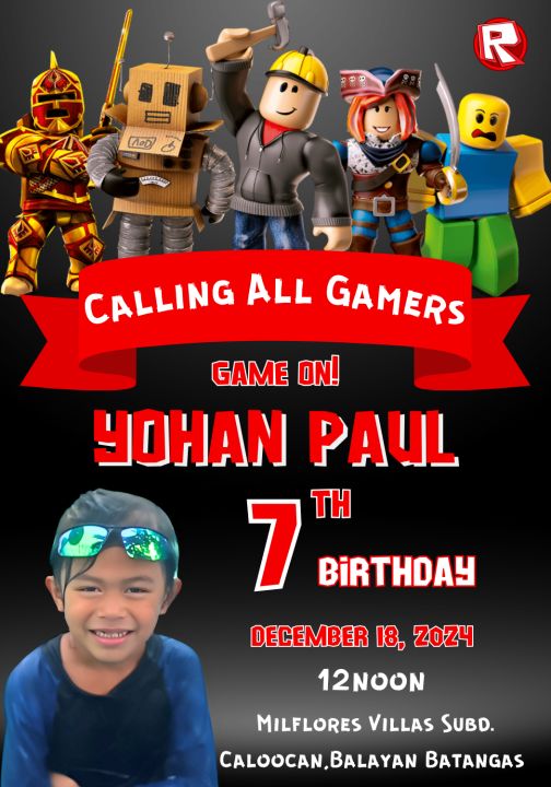 Roblox Themed Invitation Cards With White Envelope & Free Layout ...