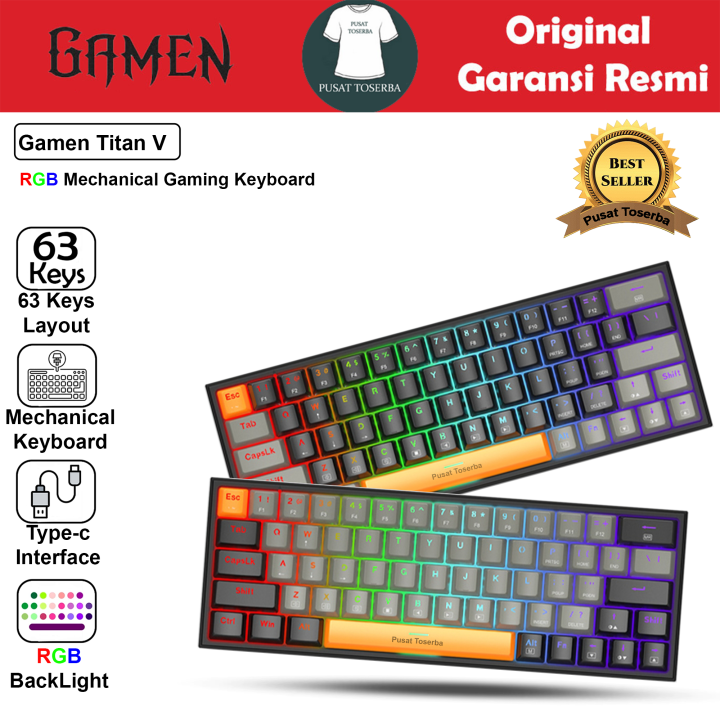 Mechanical Keyboard Gamen Titan V RGB Light PBT 63 Keycaps Layout ...
