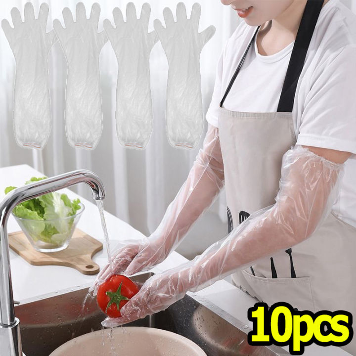 10pcs Long Sleeve Disposable Thickening Gloves Food Handling Kitchen ...