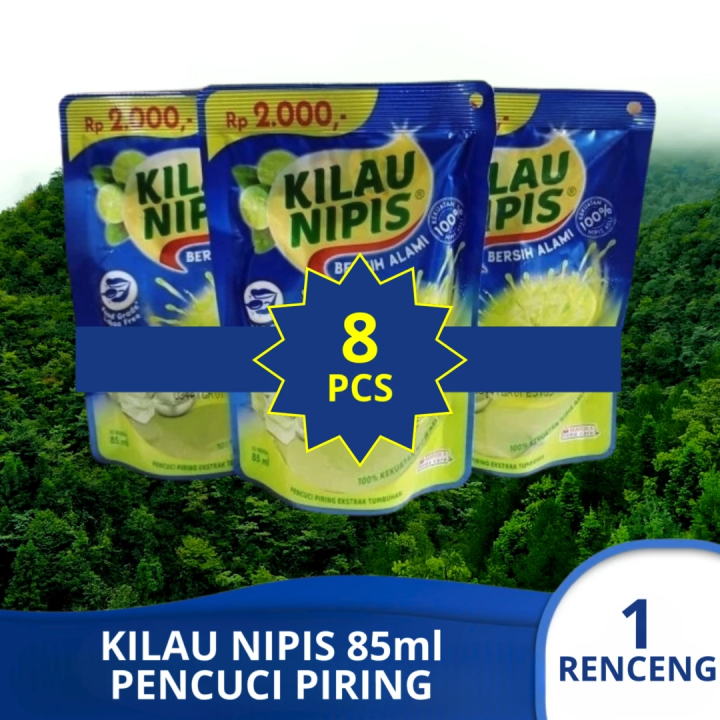 (8 Pouch) KILAU NIPIS SABUN CUCI PIRING eceran 2000 isi 85ml x 8 ...