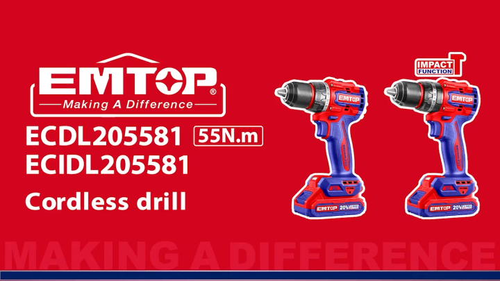 EMTOP สว่านไร้สาย 1/2 นิ้ว 20 โวลท์ 55 N.m รุ่น ECDL205581 [ Compact ...