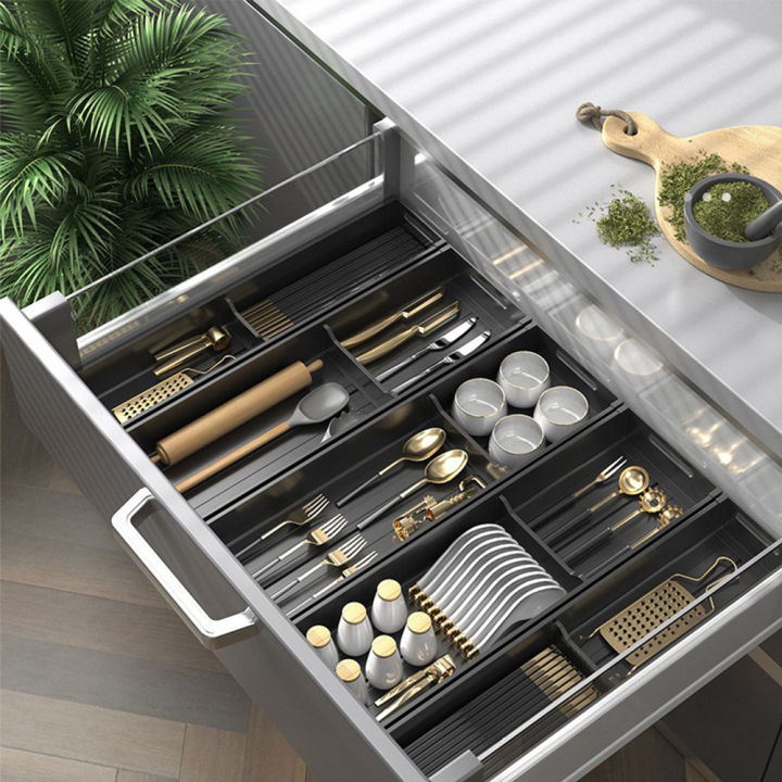Modern Space Aluminum Kitchen Drawer Divider Utensil Storage Box ...