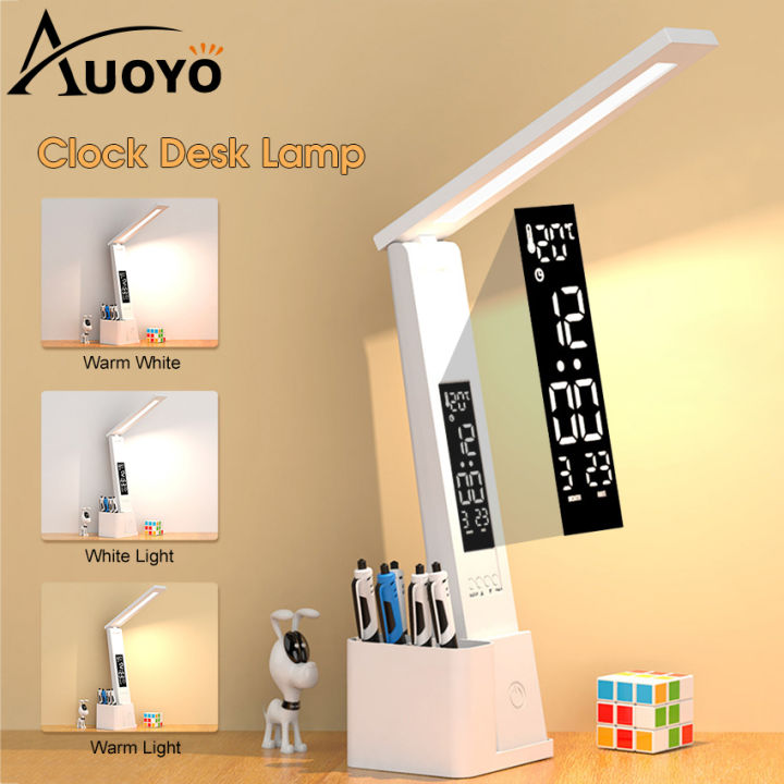 Auoyo Table Lamp Clock Desk Lamp Foldable Lamp Infinitely Dimmable ...