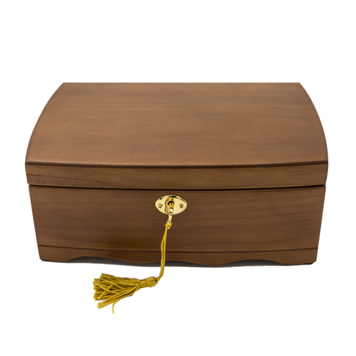 Luxurious Gold- Toned Wooden Double- Layered Jewelry Box with Lock And ...