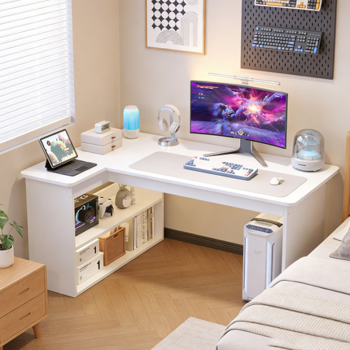 L-Shaped Computer Desk Bedroom Integrated Storage Cabinet Bookcase Desk ...