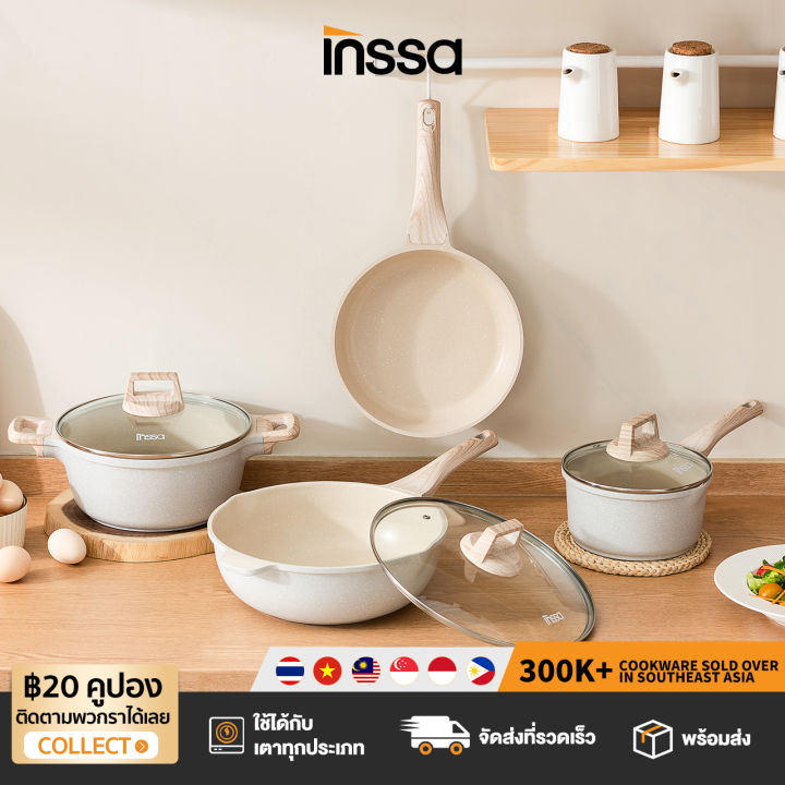 INSSA หม้อซุป กระทะหินไมฟาน 24 ซม กระทะ กระทะ 4L ใช้ในครัวเรือน ทำอาหาร ...