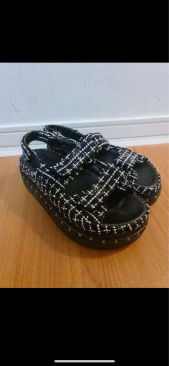 CHANEL Tweed Lambskin Light Up LED Flat Sandals Size 37 | Lazada.co.th