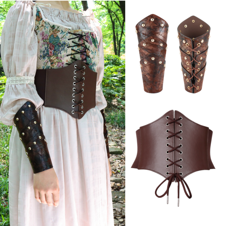 UYEE 3PCS Medieval leather belt Renaissance steampunk wristband ...