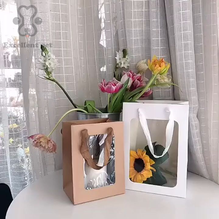 Kraft Paper Bag Window Clear Window Gift Bags for Stuff Toys Flower Bag Gift Packaging | Lazada PH