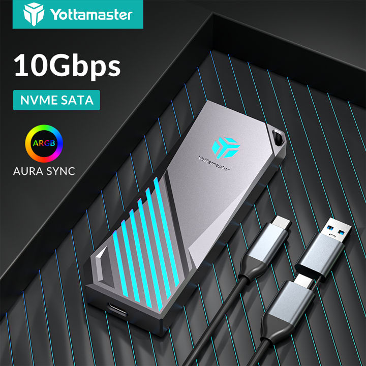 Yottamaster RGB M.2 SSD Case NVMe to USB3.2 Gen2 10Gbps NVMe PCIe & 5Gbps AHCI SATA/NGFF ...
