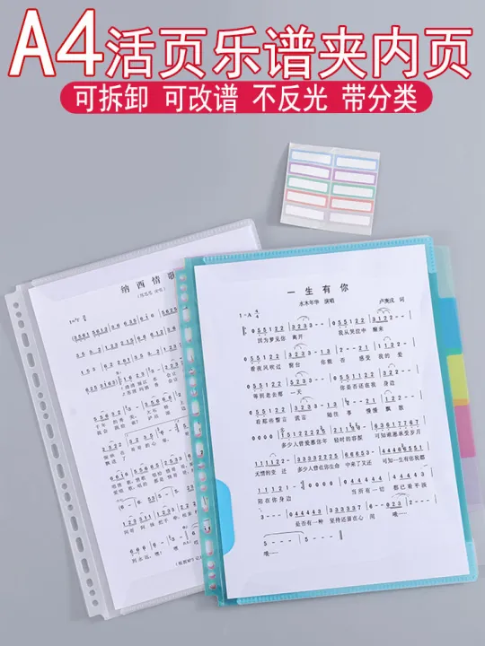 Reflective A4 Loose Leaf Music Folder Transparent Dividers Guitar Piano ...