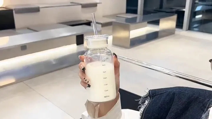 750ml/350ml Elegant Transparent Straw Glass Bottle With 2 Lids Cover ...