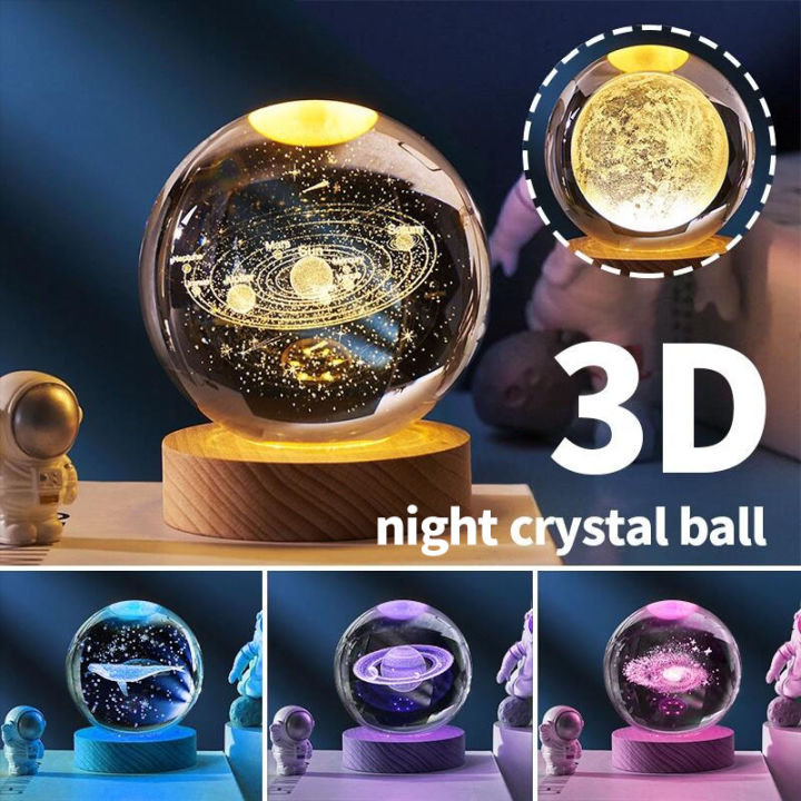 LIKHA 3D Crystal Ball Night Light - USB Table Light with Wooden Base ...