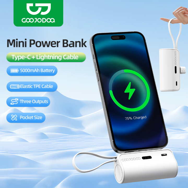 GOOJODOQ Power Bank 5000mAh 22.5w Mini Powerbank Portable for lOS iPad iPhone Lightning ...