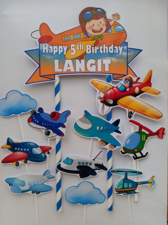 TOPPER CAKE - HIASAN KUE ULANG TAHUN GAMBAR PESAWAT TERBANG BISA CUSTOM ...
