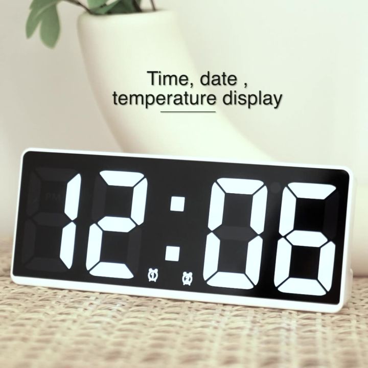 Voice Control Mirror Alarm Clock Digital Temperature Display Dual ...