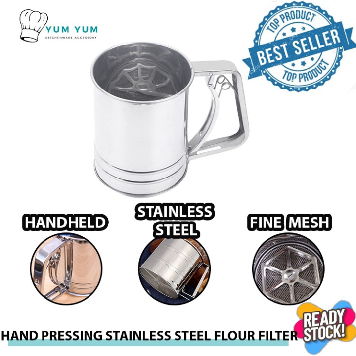 【SG READY STOCK】Hand Pressing Stainless Steel Flour Filter (Baking ...