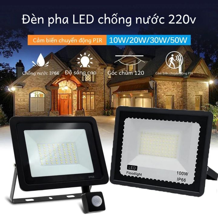Đèn Pha Led Đèn 100W/50W Ip66 Chống Nước Pir Cảm Biến Chuyển Động Ánh ...