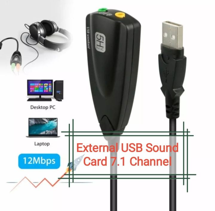 3D Sound External USB Sound Card Adapter 7.1 Channel USB To 3.5mm Mic ...