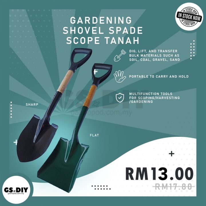 Sekop Tanah Shovel, Spade Pasir Wooden Handle Flat & Sharp💯Cangkul Rata ...