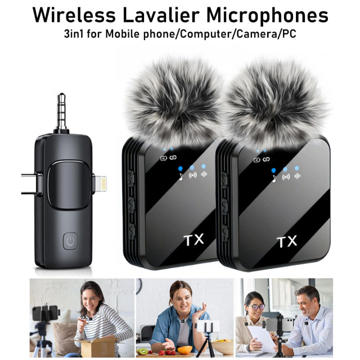3in1 Wireless Lavalier Microphone for Camera,iPhone,Android,Microphone ...