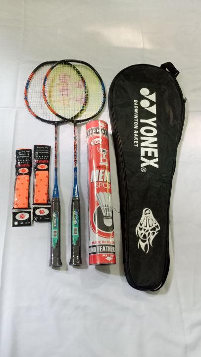 Raket badminton Paket lengkap 2 raket 2 grip 1 tas 1 slop kok isi 12 ...