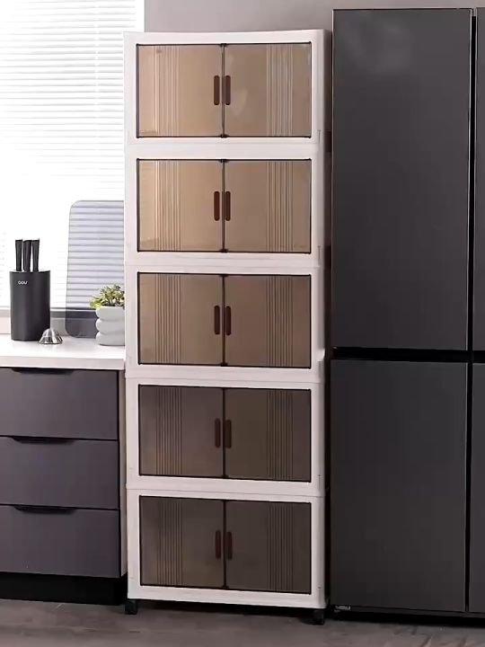 3/4/5 Layers Foldable Storage Cabinet 2 Doors Stackable Storage Box ...