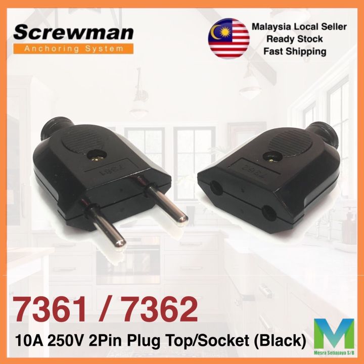 Ready Stock Heavy Duty 2 Pin Plug and Socket 10A 240V Round Pin Male ...