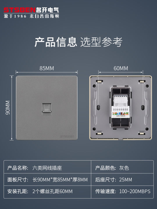 Gray CAT6 86-Style Hidden Gigabit Network Socket Computer Broadband ...